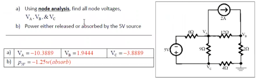 Solved a) Using node analysis, find all node voltages, VA, | Chegg.com