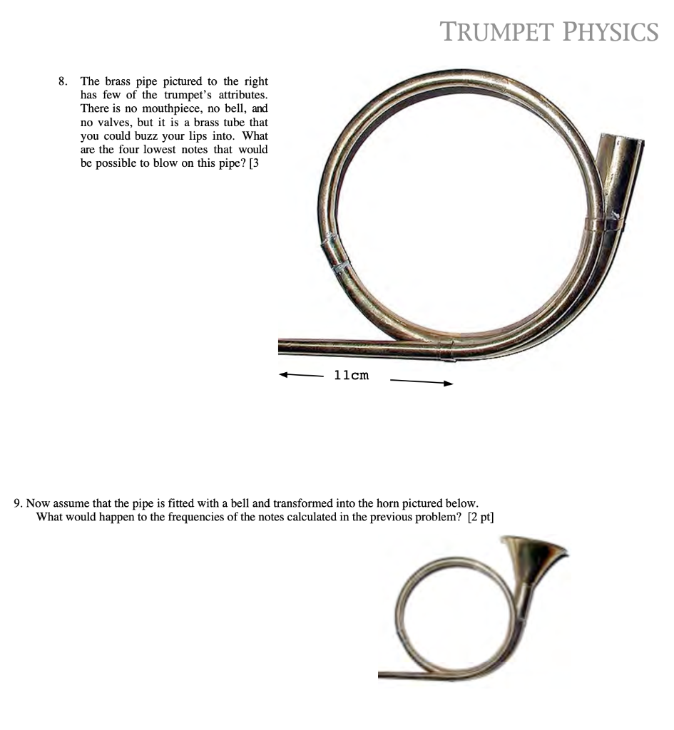 Solved TRUMPET PHYSICS 8. The brass pipe pictured to the | Chegg.com