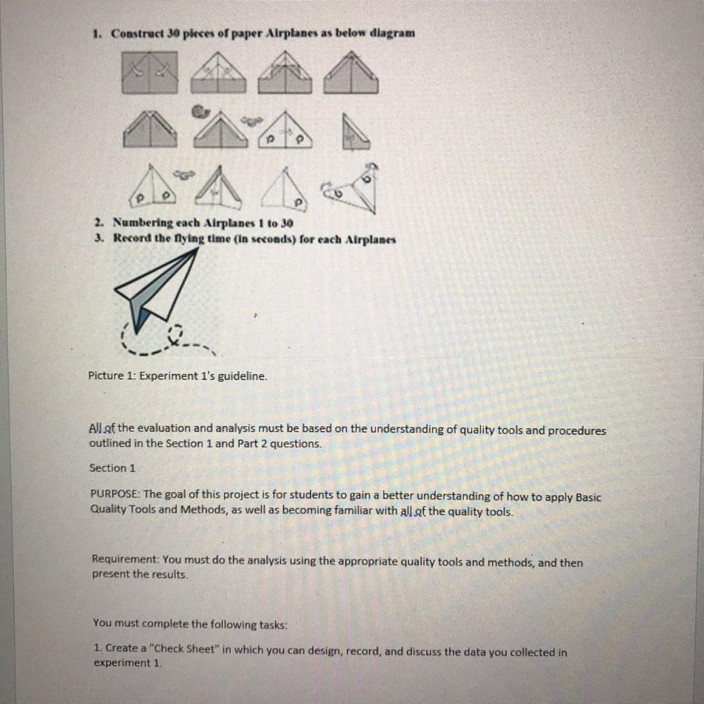 Solved 1. Construct 30 pieces of paper Airplanes as below | Chegg.com