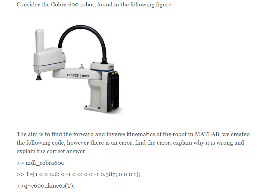 Consider the Cobra 600 robot, found in the following | Chegg.com
