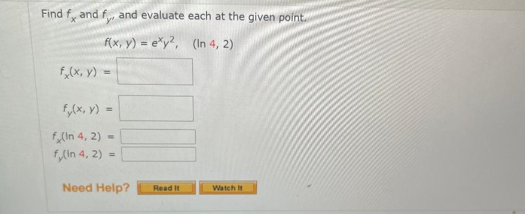 Solved Find f x and f y ,prime and evaluate each at the | Chegg.com
