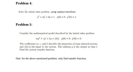 Solved Problem 5: Consider the mathematical model described | Chegg.com