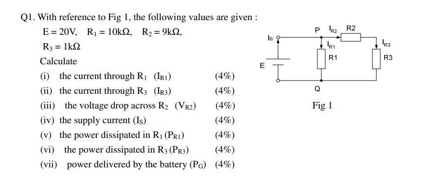 Solved Q1. With reference to Fig 1, the following values are | Chegg.com