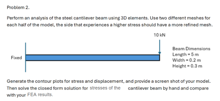 Solved Problem 2.Perform an analysis of the steel cantilever | Chegg.com