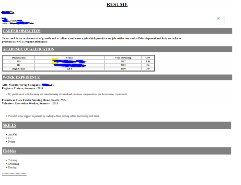 How would I go about recreating this resume page in | Chegg.com