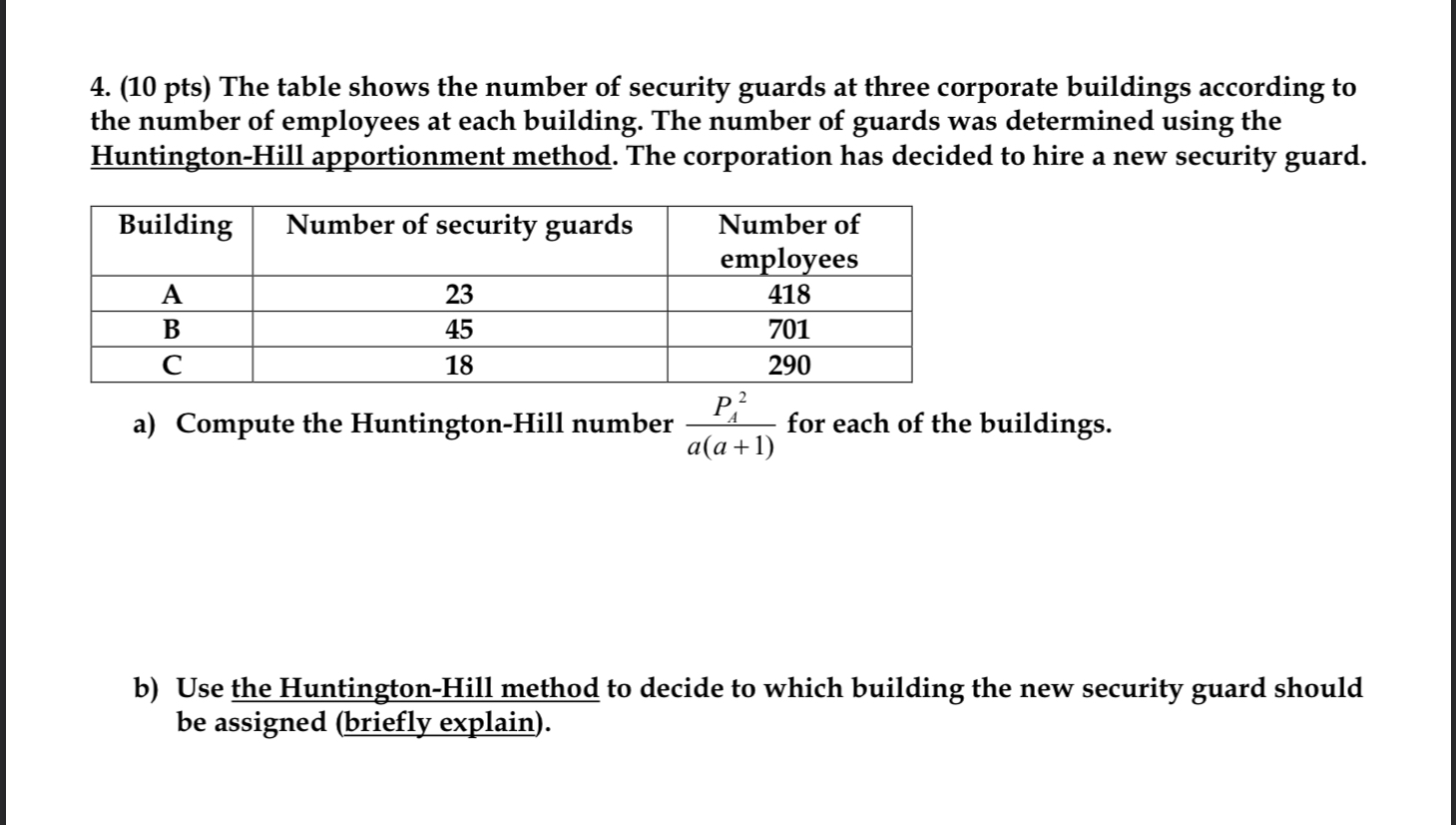 Solved 4. ( 10 ﻿pts ) ﻿The table shows the number of | Chegg.com