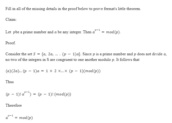 Solved Let p be a prime number and a be any integer. Then | Chegg.com