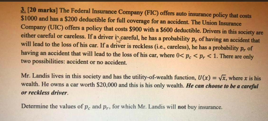 3. [20 marks] The Federal Insurance Company (FIC) | Chegg.com