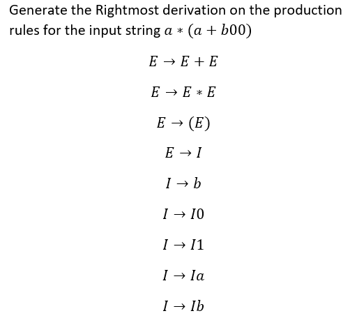 Solved Generate the Rightmost derivation on the production | Chegg.com