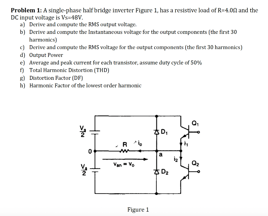 Solved Problem 1: A single-phase half bridge inverter Figure | Chegg.com