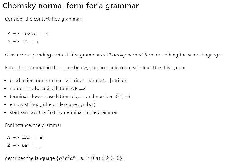 Solved Chomsky normal form for a grammar Consider the | Chegg.com