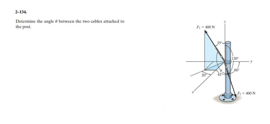 Solved 2-134. Determine the angle e between the two cables | Chegg.com