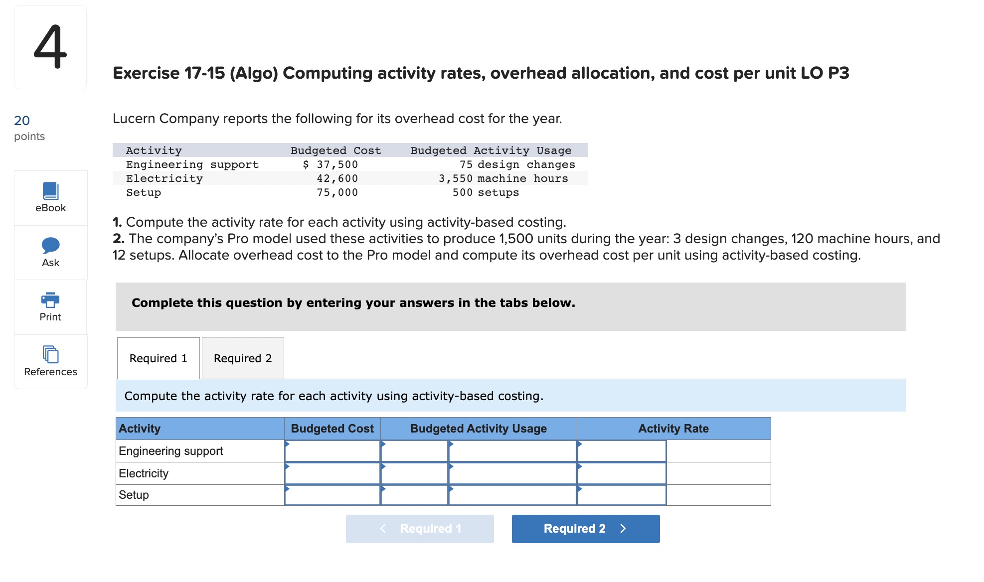 Solved Exercise 17-15 (Algo) Computing activity rates, | Chegg.com