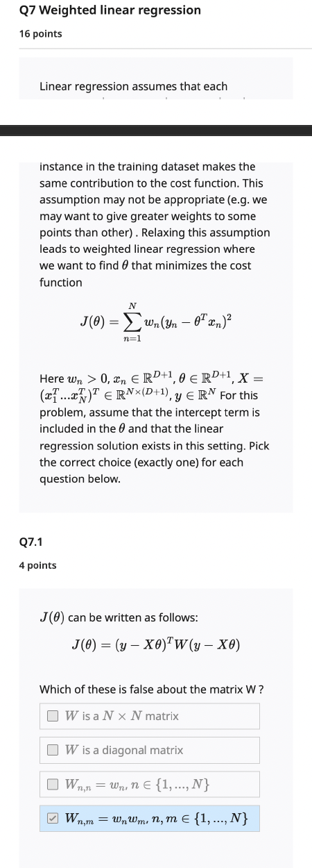 Solved Q7 Weighted linear regression 16 points Linear | Chegg.com
