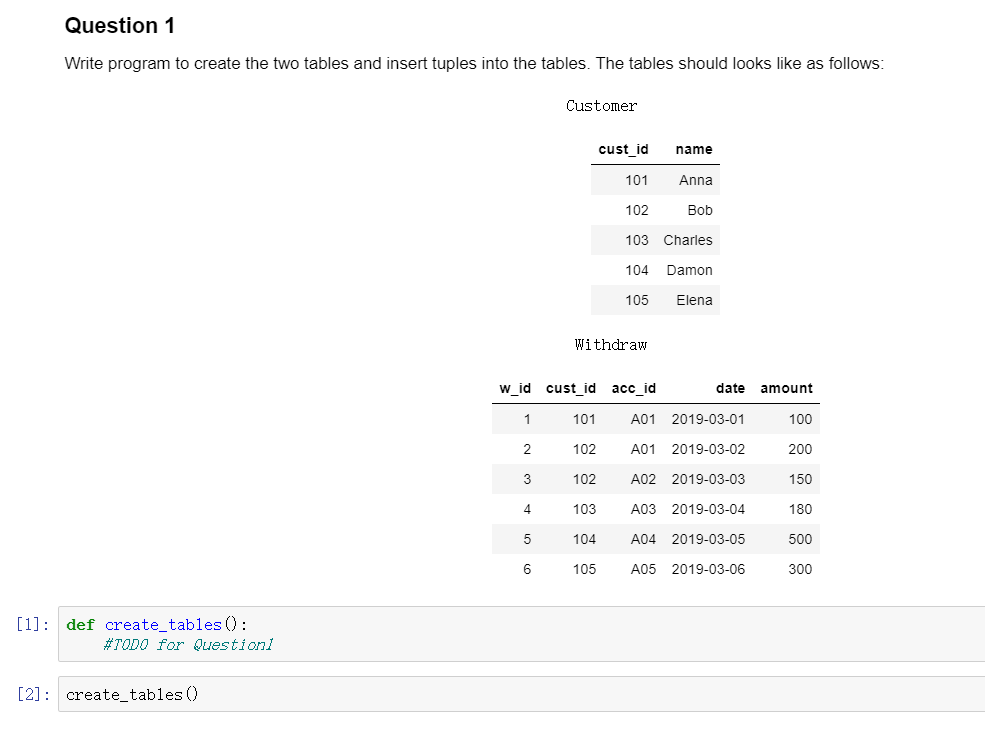 Solved Question 1 Write program to create the two tables and | Chegg.com Solved Question 1 Write program to create the two tables and | Chegg.com