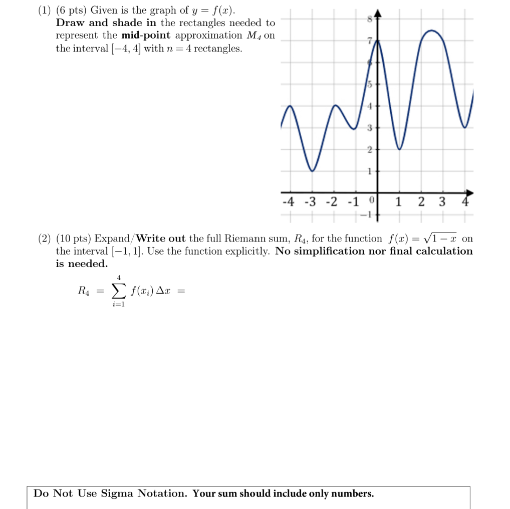 Solved (1) (6 pts) Given is the graph of y = f(x). Draw and | Chegg.com