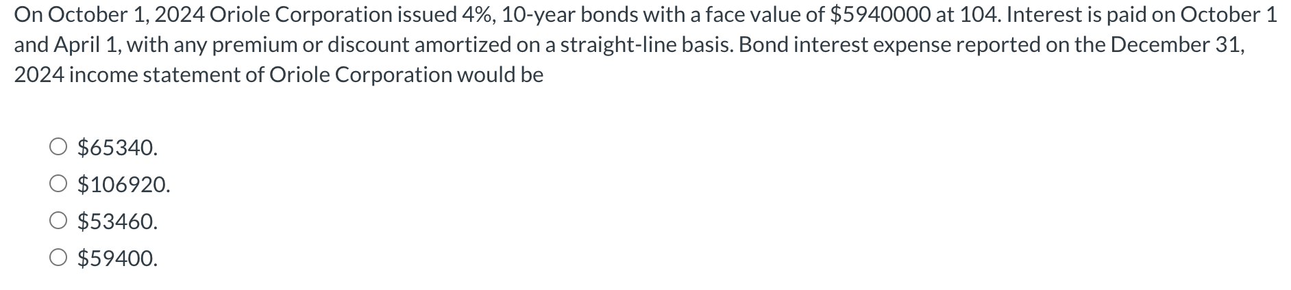 Solved On October 1, 2024 Oriole Corporation issued 4\%, | Chegg.com