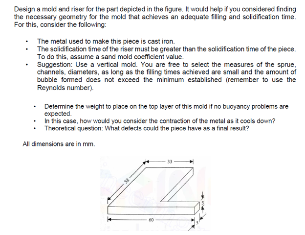 Design a mold and riser for the part depicted in the | Chegg.com