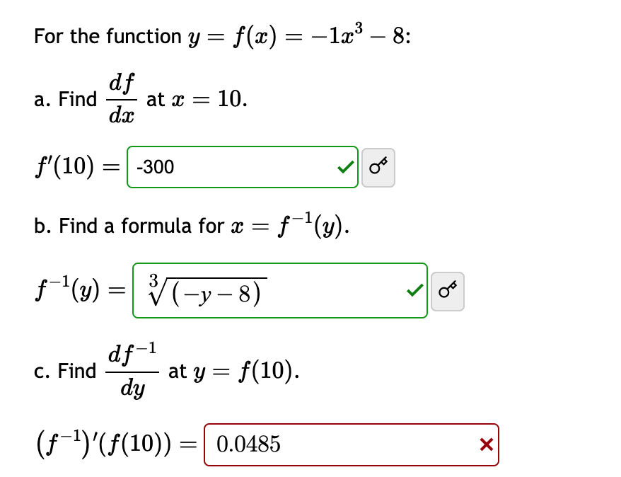 Solved For the function y=f(x)=−1x3−8 : a. Find dxdf at | Chegg.com