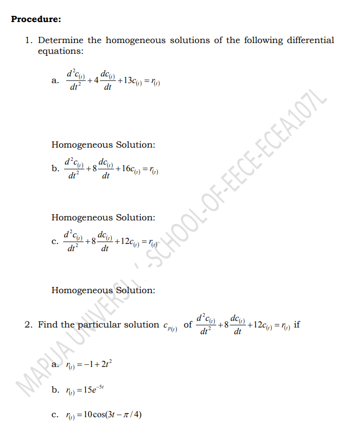 Solved Procedure: 1. Determine the homogeneous solutions of | Chegg.com