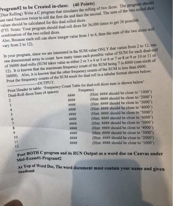 Solved (40 Points) Dice Rolling) Write a C program that | Chegg.com