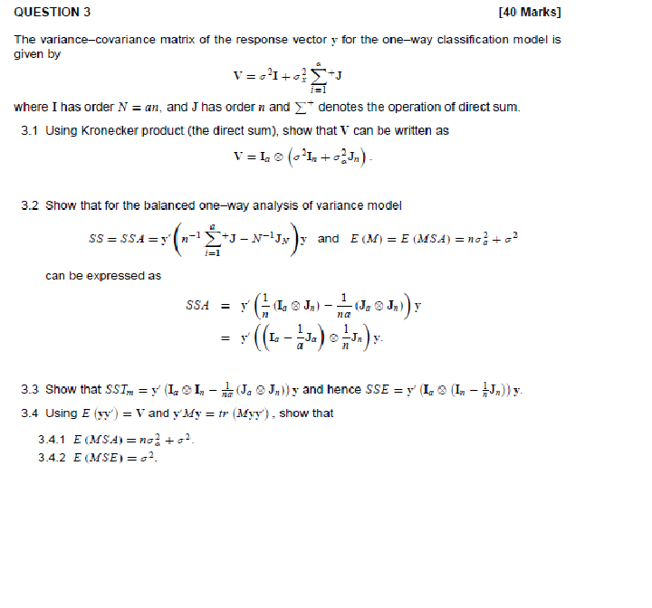 The Variance Covariance Matrix Of The Response Vector