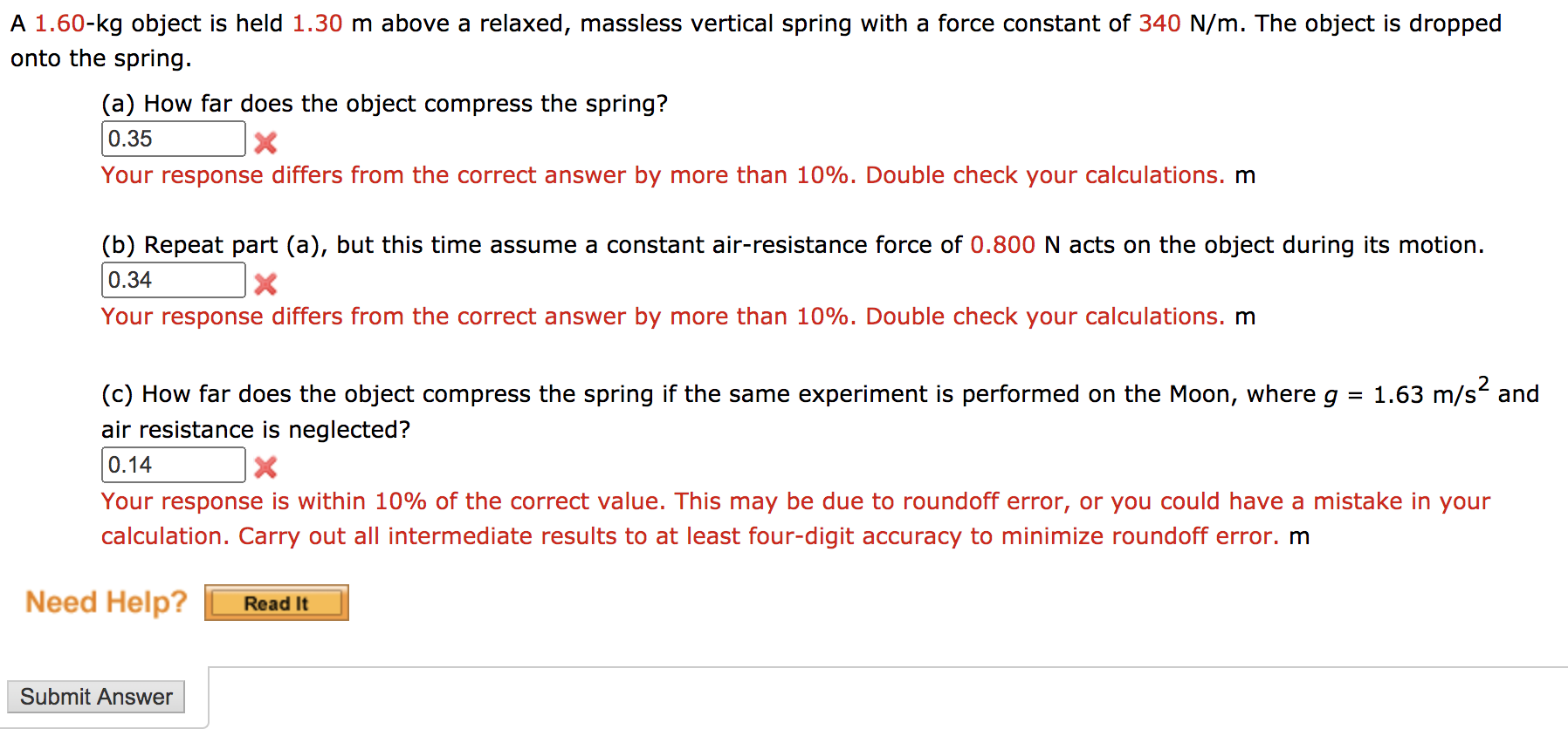 Solved A 1.60-kg object is held 1.30 m above a relaxed, | Chegg.com