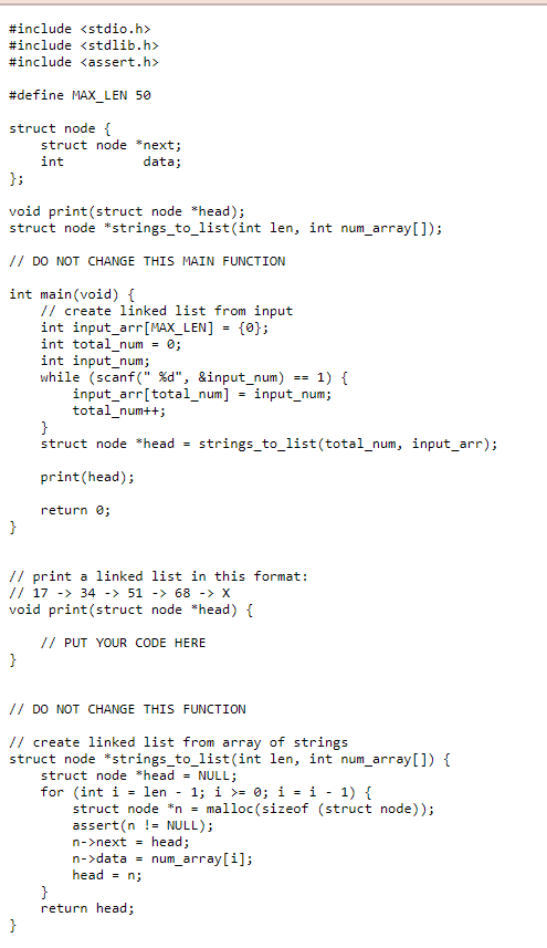 Solved print is given one argument, head, which is the | Chegg.com