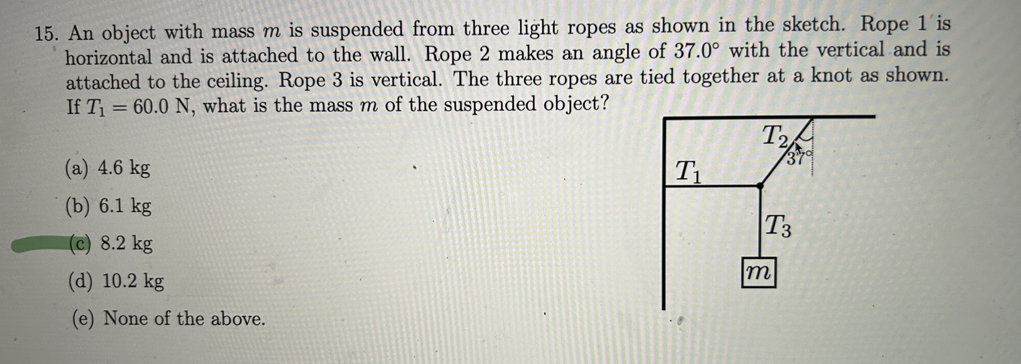Solved 15. ﻿An object with mass \( ﻿m \) ﻿is suspended from | Chegg.com
