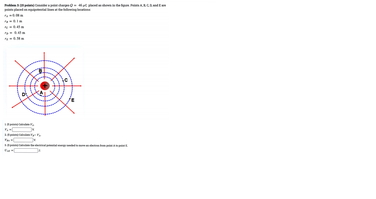 Solved Problem 3: (15 points) Consider a point charges | Chegg.com