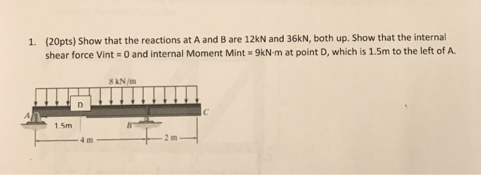 Solved (20pts) Show that the reactions at A and B are 12kN | Chegg.com