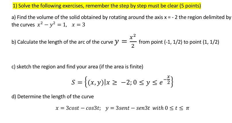 Solved 1) Solve the following exercises, remember the step | Chegg.com
