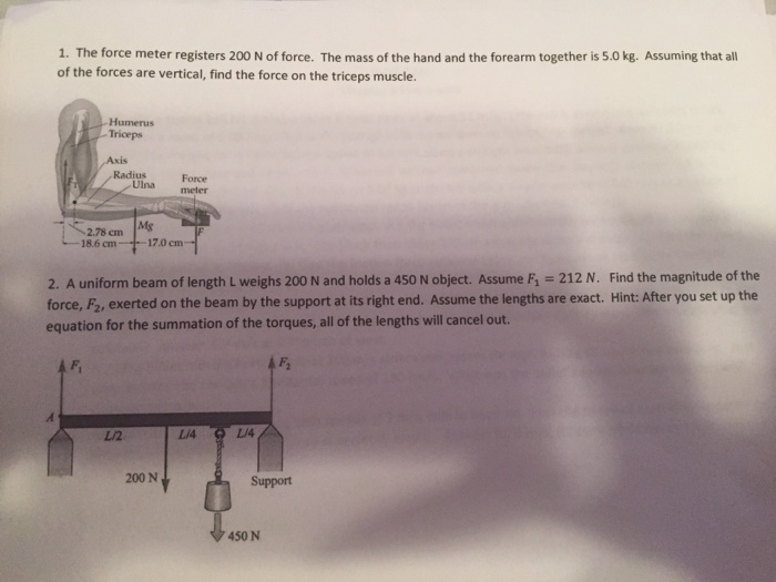 Solved 1. The force meter registers 200 N of force. The mass | Chegg.com