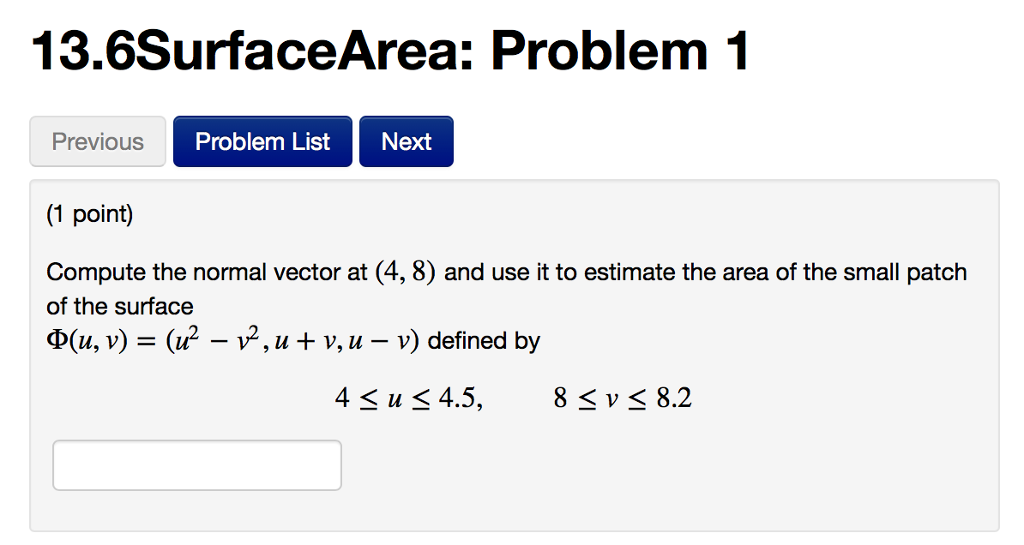 Solved 13.6SurfaceArea: Problem 1 Previous Problem ListNext | Chegg.com