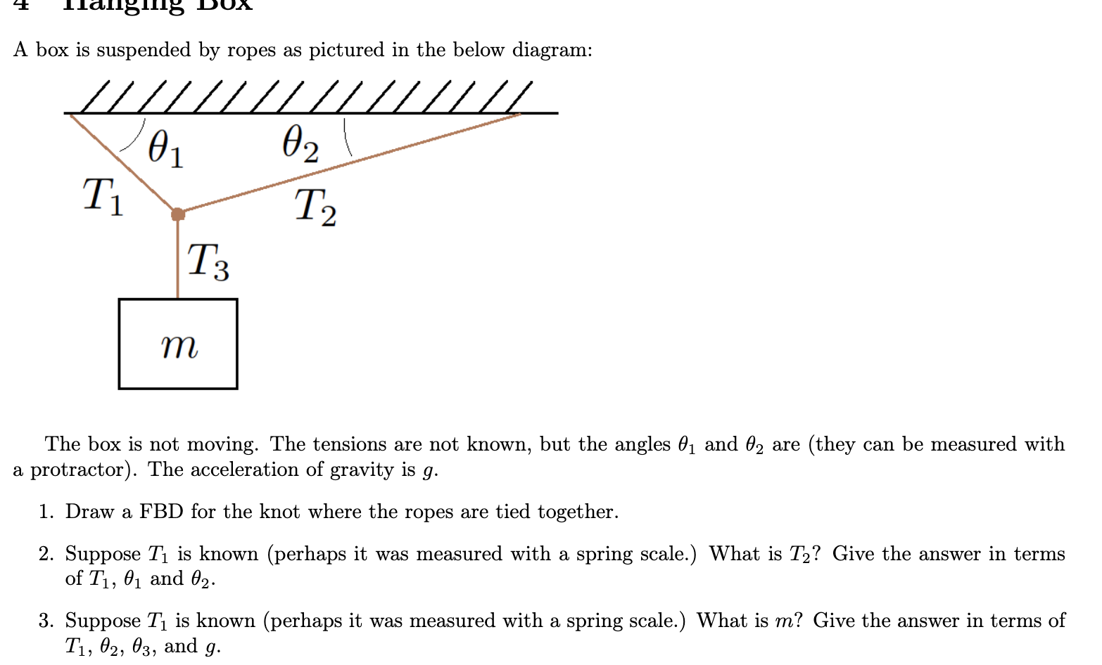 Solved A box is suspended by ropes as pictured in the below | Chegg.com