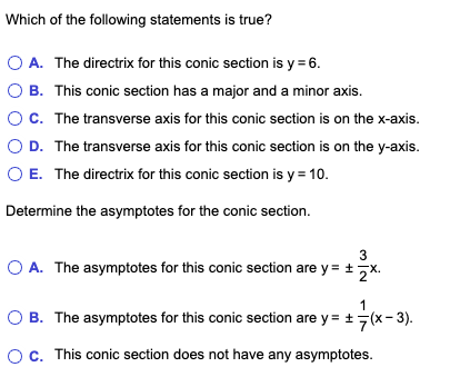 Solved Analyze this conic section to answer the questions | Chegg.com