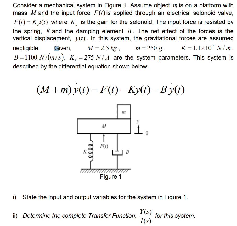Solved Consider a mechanical system in Figure 1. Assume | Chegg.com