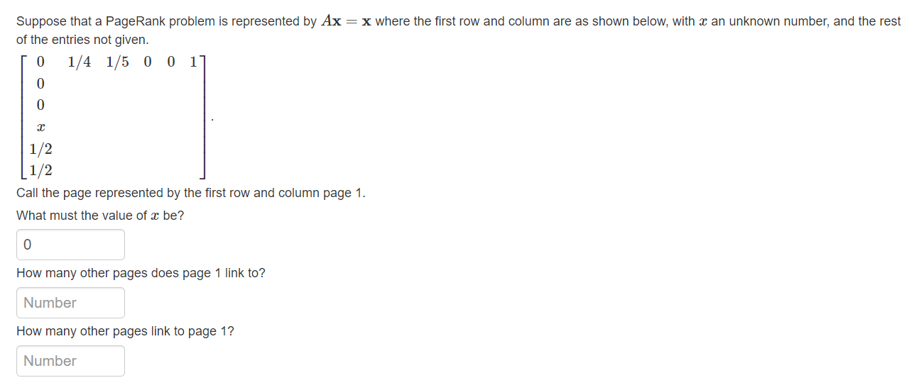 Solved Suppose that a PageRank problem is represented by | Chegg.com
