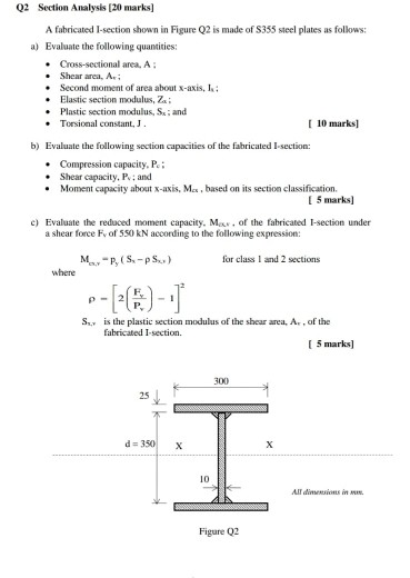Q2 Section Analysis [20 marks] A fabricated I-section | Chegg.com