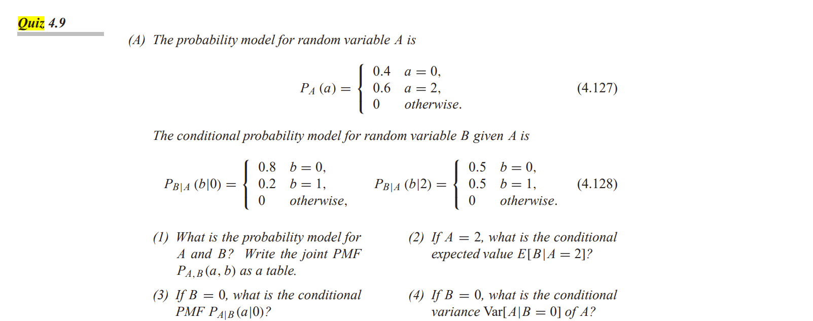 Solved Quiz 4.9 (A) The probability model for random | Chegg.com