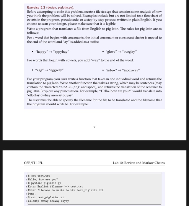 Solved Exercise 5.2 (design, piglatin.py). Before attempting | Chegg.com