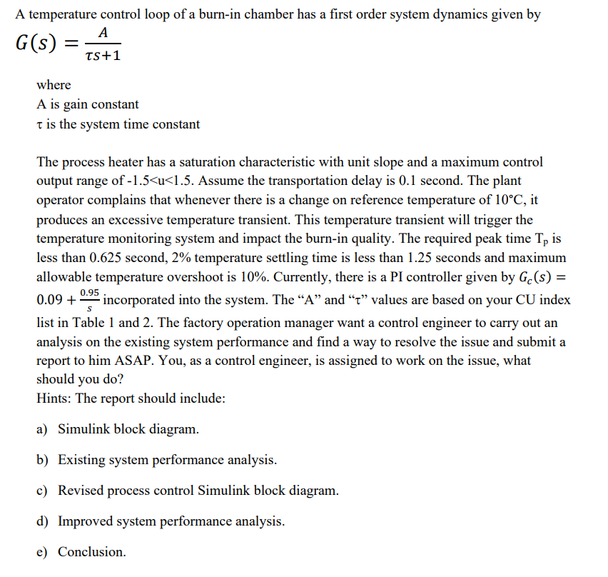 A temperature control loop of a burn-in chamber has a | Chegg.com