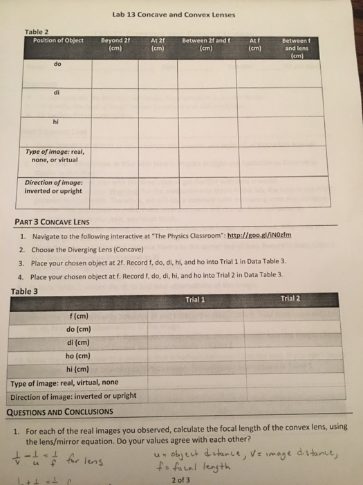 Solved Lab 12 Concave and Convex Lenses PHYS 1110L | Chegg.com