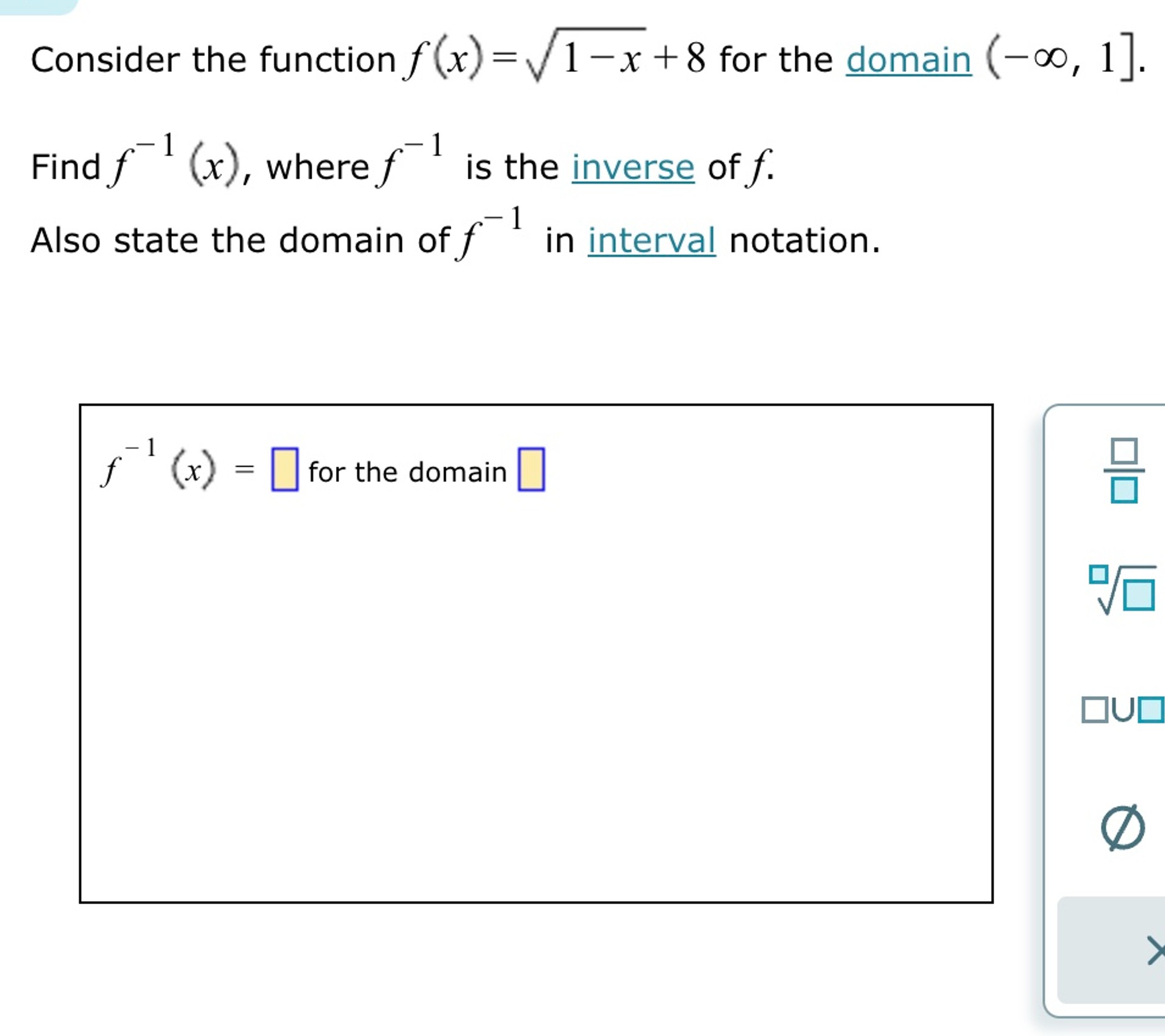 Solved Consider the function f(x)=1-x2+8 ﻿for the domain | Chegg.com