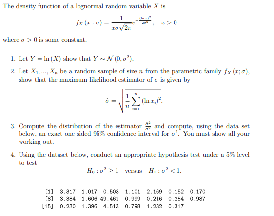 Solved The Density Function Of A Lognormal Random Variable X 4461