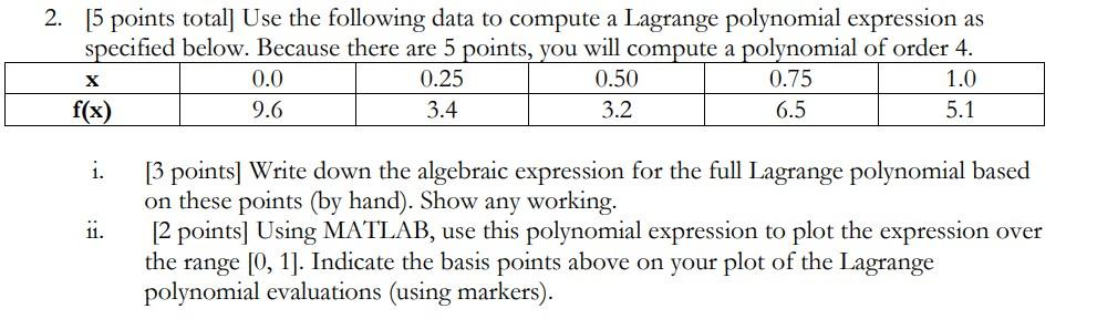 Solved 2. [5 points total] Use the following data to compute | Chegg.com