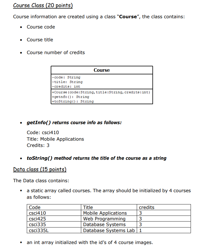 Solved Course Class (20 points) Course information are | Chegg.com