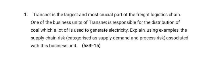 Solved 1. Transnet is the largest and most crucial part of | Chegg.com