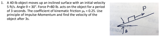 Solved 1. A 40-lb object moves up an inclined surface with | Chegg.com