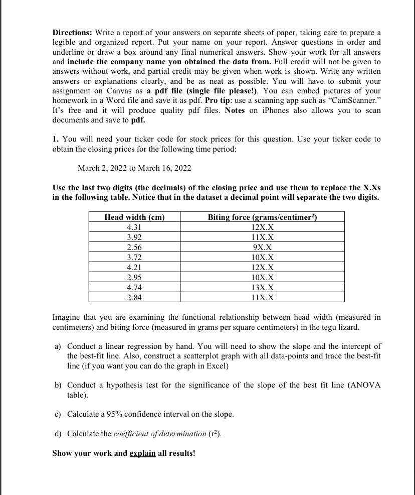 Solved Directions: Write a report of your answers on | Chegg.com